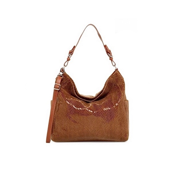 Sorial | Bags | Sorial Sammy Snake Embossed Brown Leather Hobo Bag ...